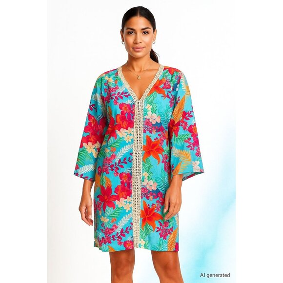 Talbots | Swim | Talbots Womens Caftan Cover Up Swim Beach Dress Floral ...